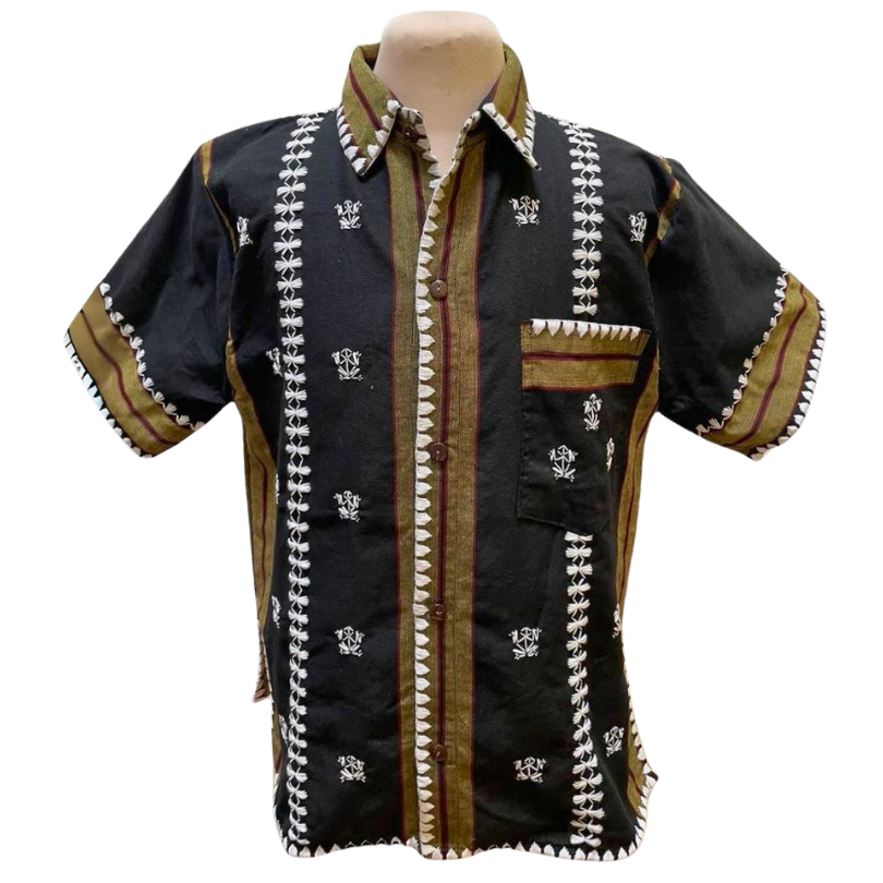 HeritageFinds Men's Button-Down with Itneg Emboidery - Kantarines Weave ...